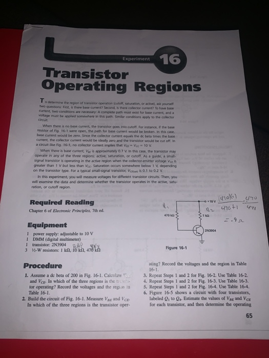 Experiment 16 Transistor Operating Regions o | Chegg.com