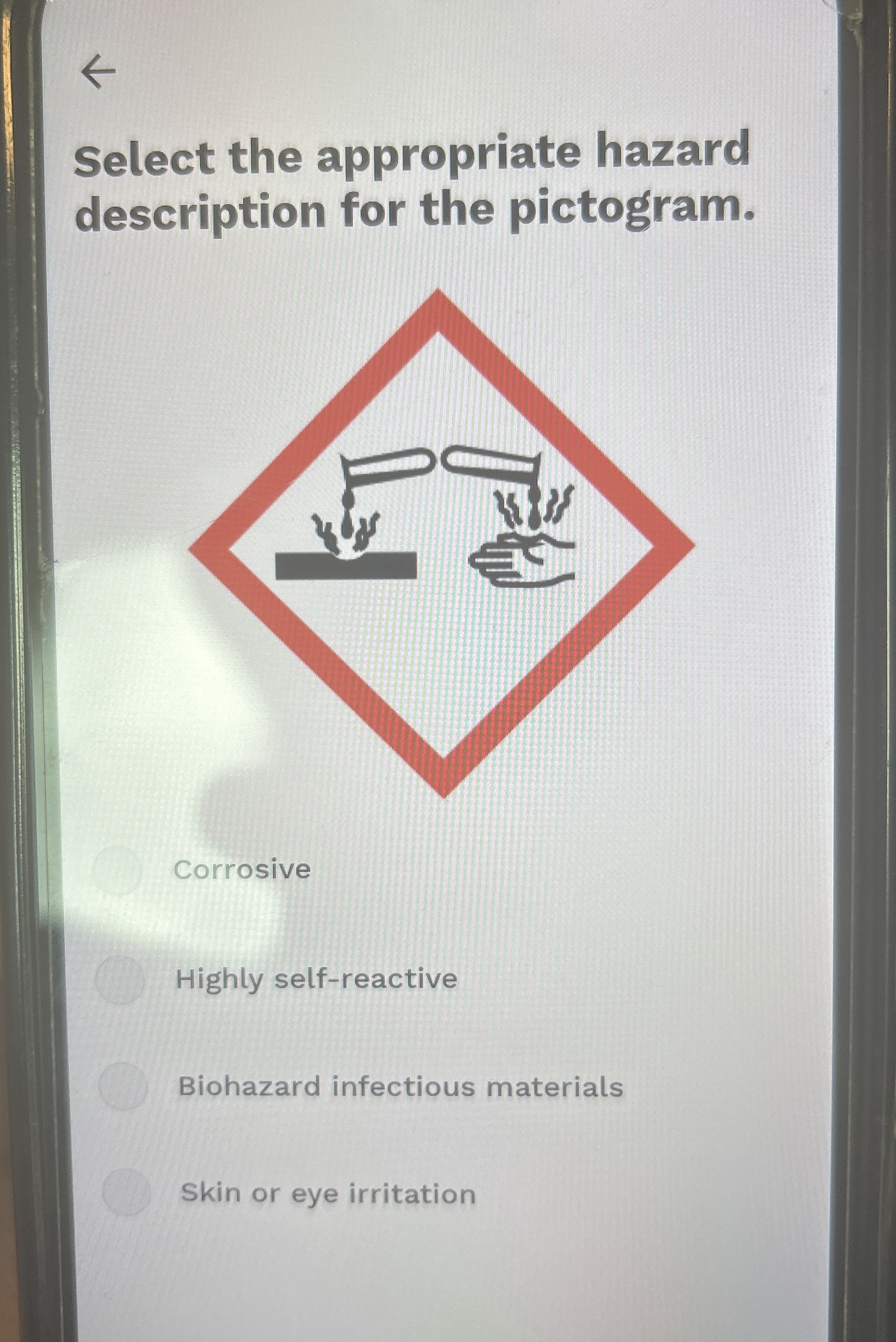 Solved Select the appropriate hazard description for the | Chegg.com
