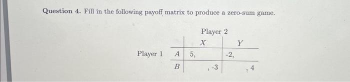 Solved Question 4. Fill in the following payoff matrix to | Chegg.com