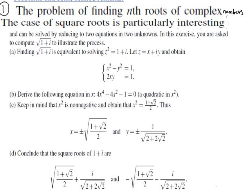 Solved (1) ﻿The problem of finding nth roots of complex | Chegg.com