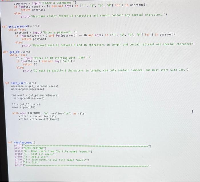 Solved when I attempt to add a user and write it to a CSV | Chegg.com