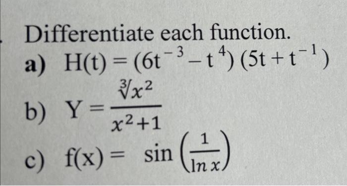 Solved Differentiate each function. a) | Chegg.com