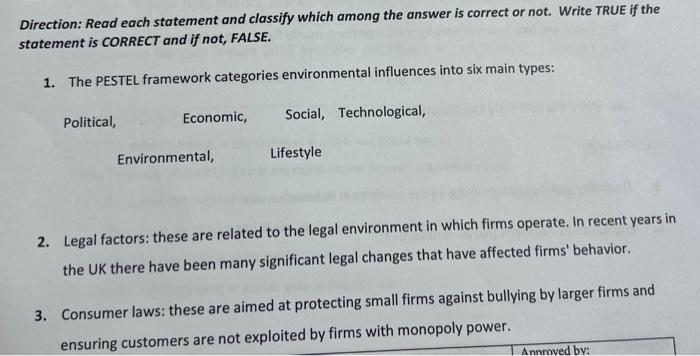 Solved Direction: Read each statement and classify which | Chegg.com