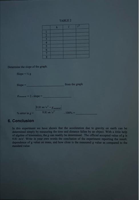 Lab \# 4 Gravitational Acceleration and Free Fall 1. | Chegg.com