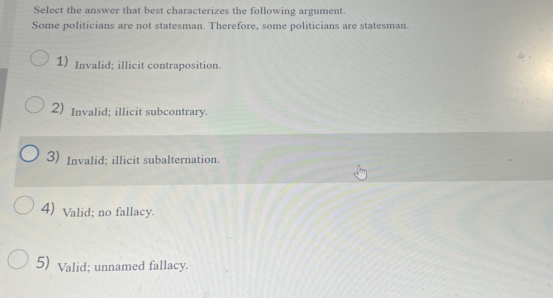 Solved Select the answer that best characterizes the | Chegg.com