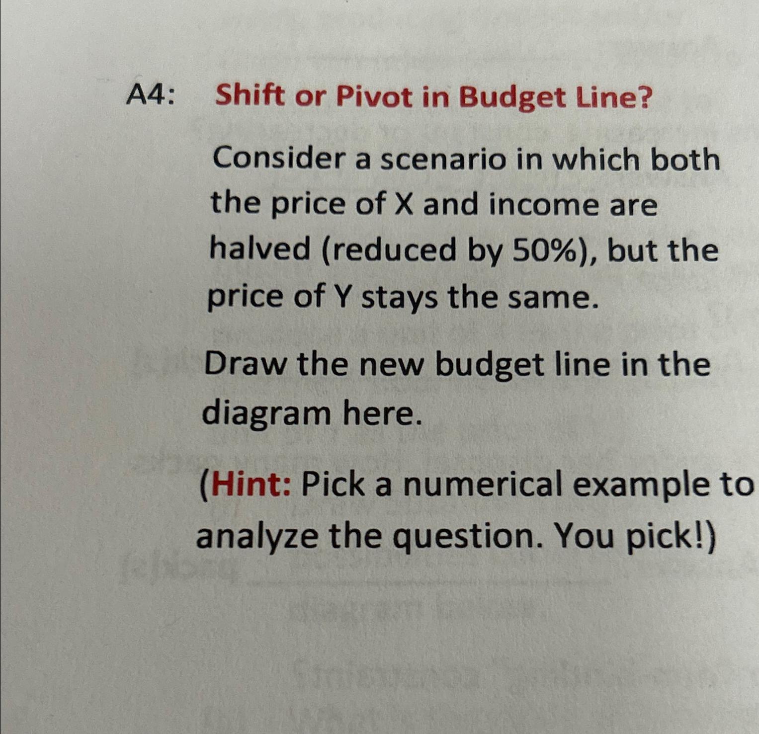 Solved A4: Shift or Pivot in Budget Line?Consider a scenario | Chegg.com