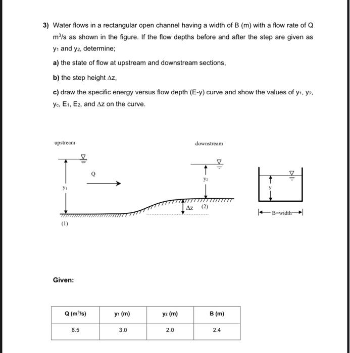 Solved 3) Water flows in a rectangular open channel having a | Chegg.com