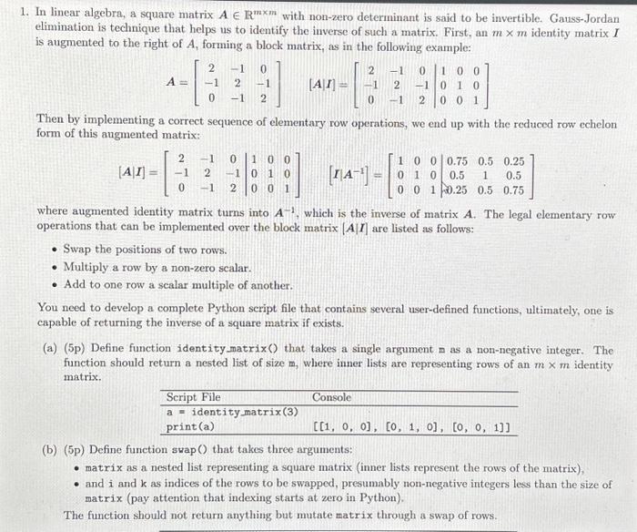 Solved 1. In linear algebra, a square matrix A∈Rm×m with | Chegg.com