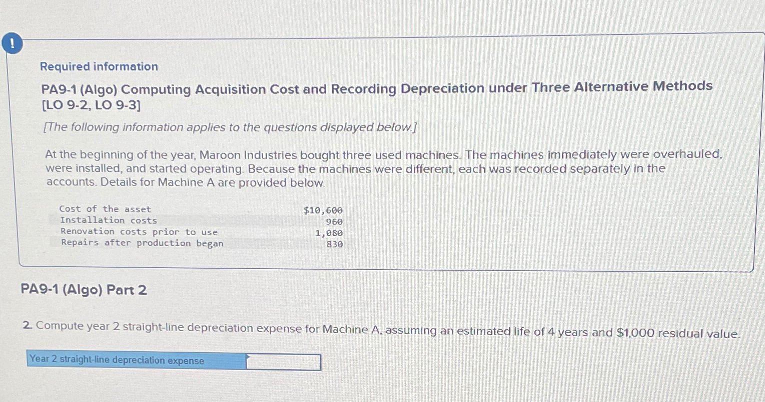 Solved !Required informationPA9-1 (Algo) ﻿Computing | Chegg.com