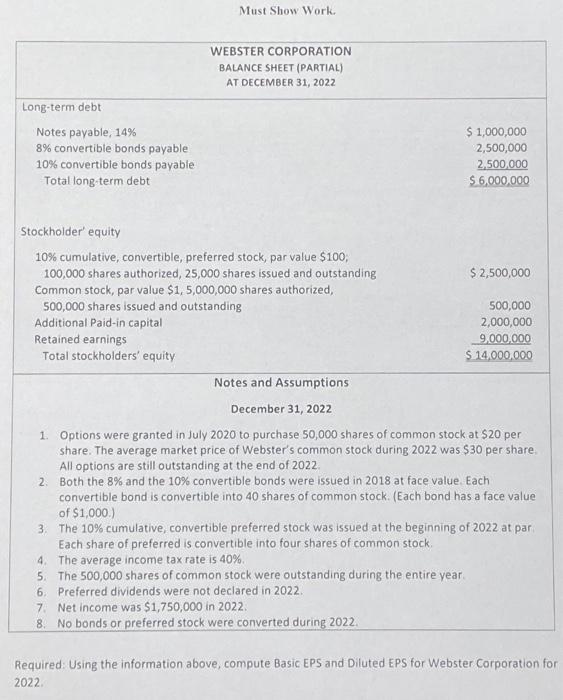 Solved asking to compute basic eps & diluted eps for the | Chegg.com