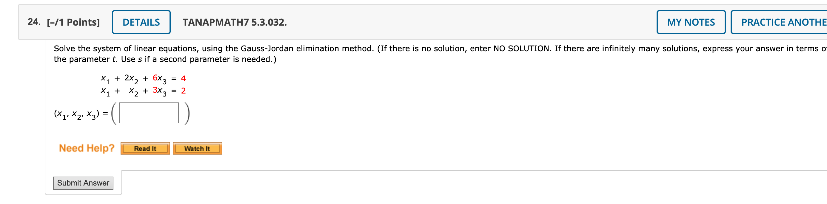 Solved [-/1 ﻿Points]TANAPMATH7 5.3.032. ﻿the parameter t. | Chegg.com