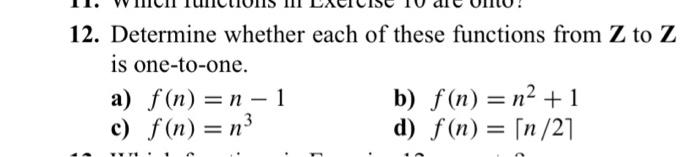 Solved 12. Determine whether each of these functions from Z | Chegg.com