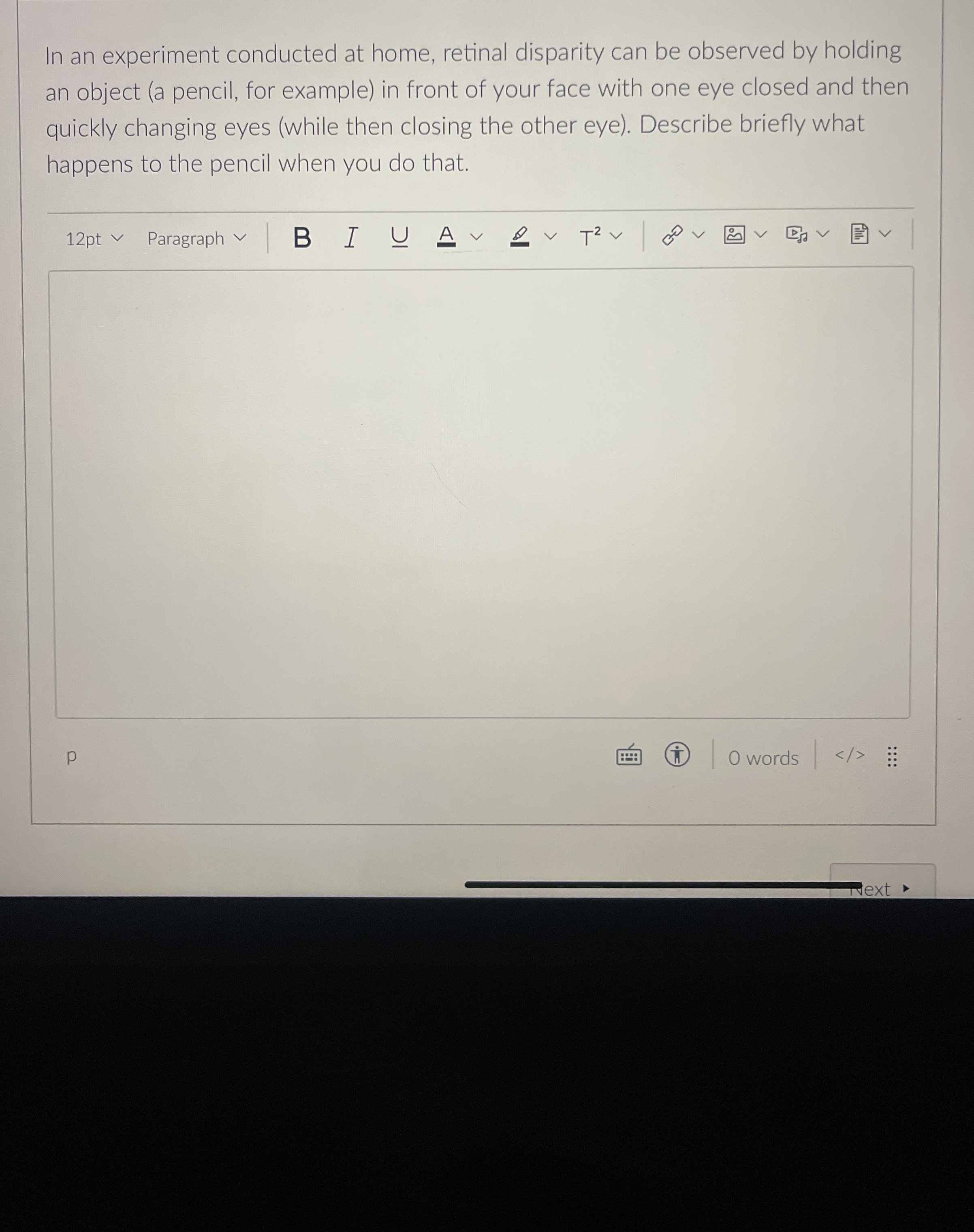 Solved In an experiment conducted at home, retinal disparity | Chegg.com