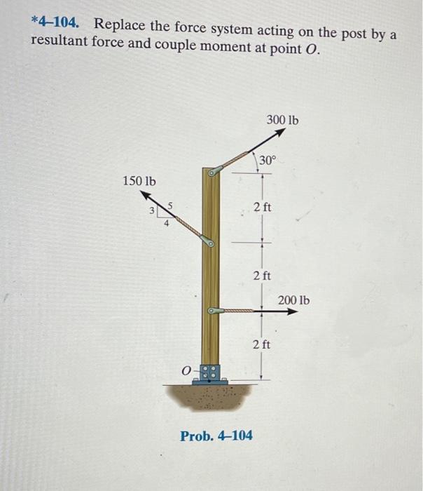 Solved *4-104. Replace the force system acting on the post | Chegg.com