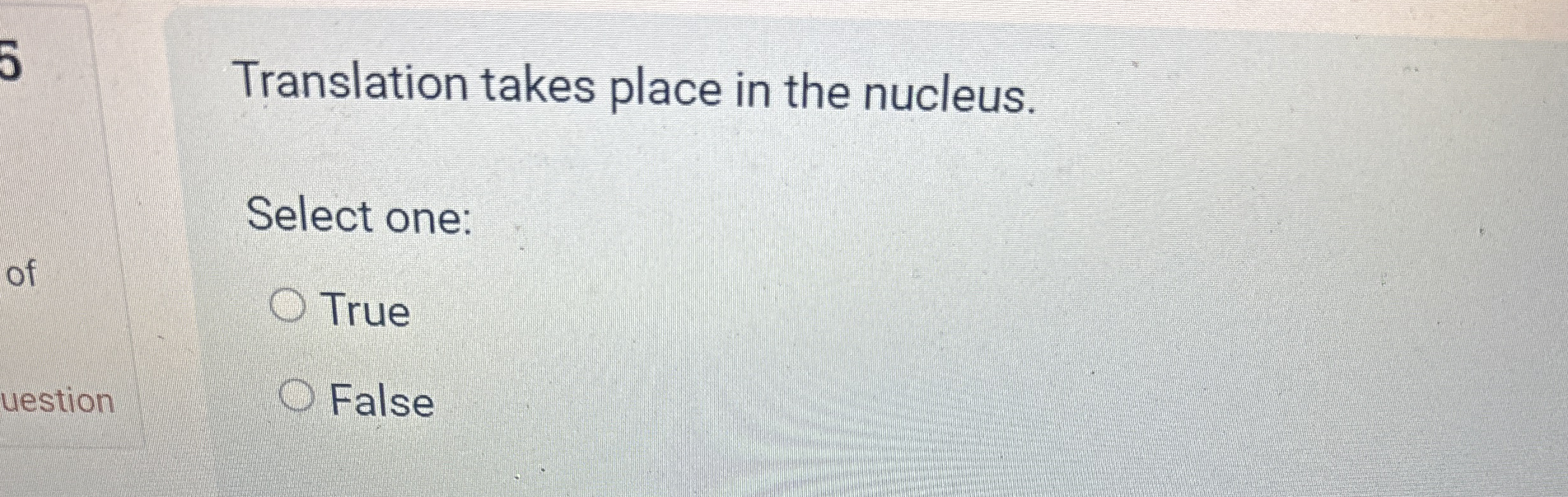 Solved Translation takes place in the nucleus.Select | Chegg.com