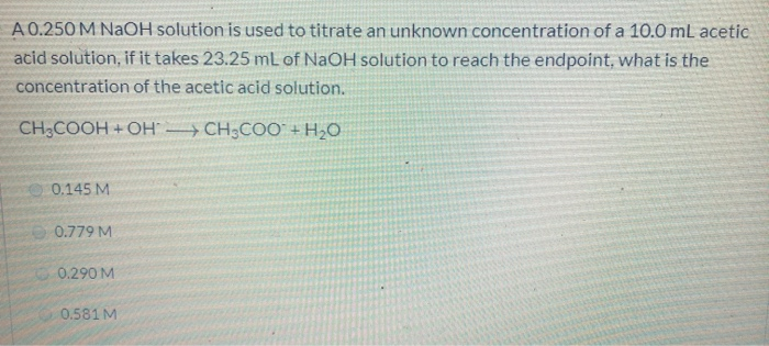 Solved A0.250 M NaOH solution is used to titrate an unknown | Chegg.com
