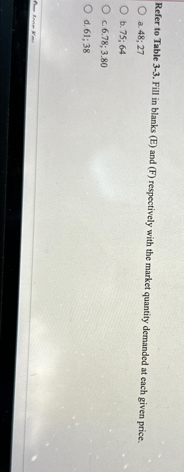 Solved Refer to Table 3-3. ﻿Fill in blanks (E) ﻿and (F) | Chegg.com
