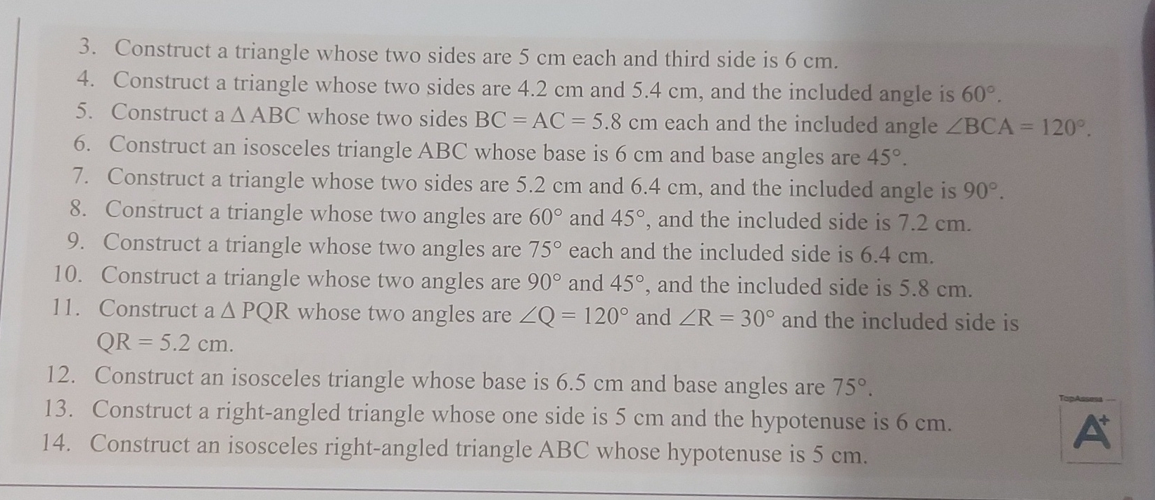 Construct a triangle whose two sides are 5 ﻿cm each | Chegg.com