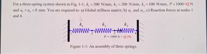 Solved For a three-spring system shown in Fig. 1-1, k, = 200 | Chegg.com