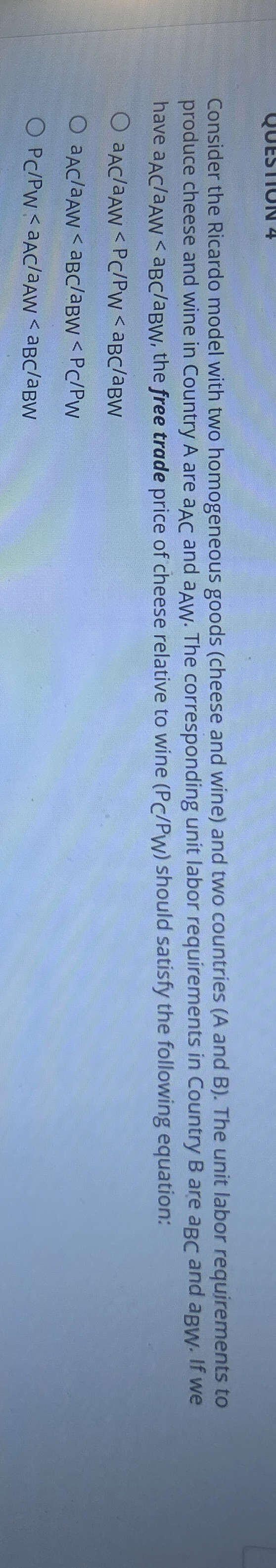 Solved Consider the Ricardo model with two homogeneous goods | Chegg.com