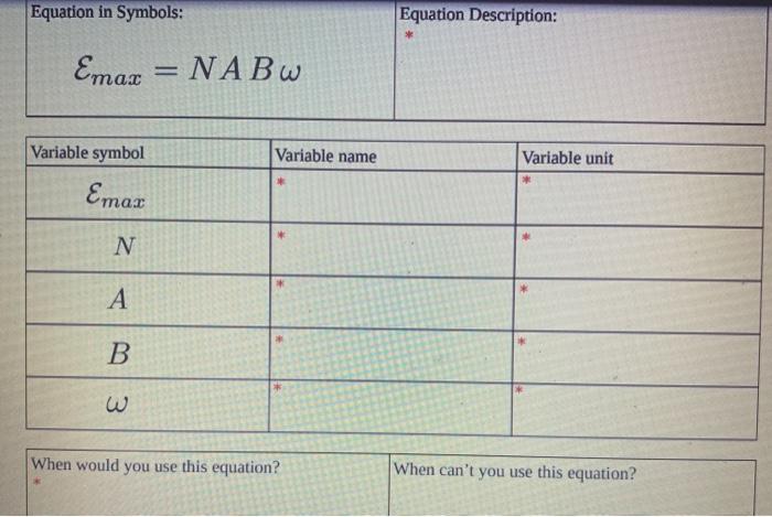 Solved Equation in Symbols: Equation Description: Emax = | Chegg.com