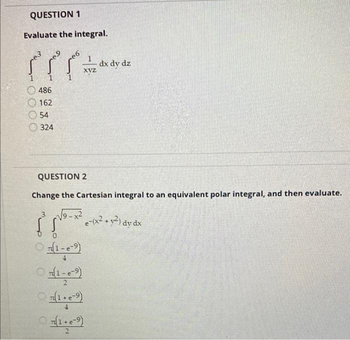 Solved QUESTION 1 Evaluate the integral. رام e3 69 -- 1 dx | Chegg.com
