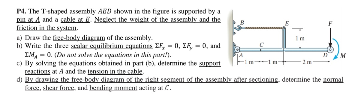 Solved P4. ﻿The T-shaped assembly AED shown in the figure is | Chegg.com