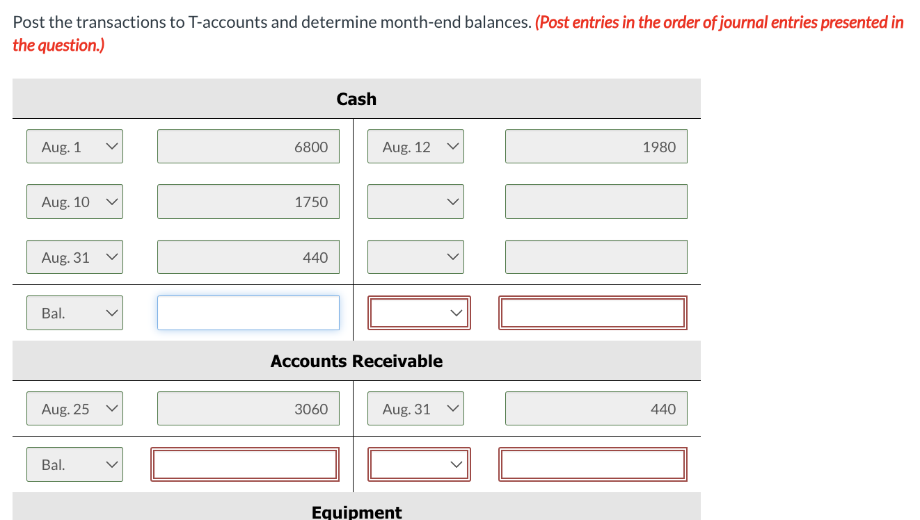 Solved Post the transactions to T -accounts and determine | Chegg.com
