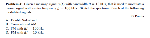 Problem 4: Given a message signal x(t) ﻿with | Chegg.com