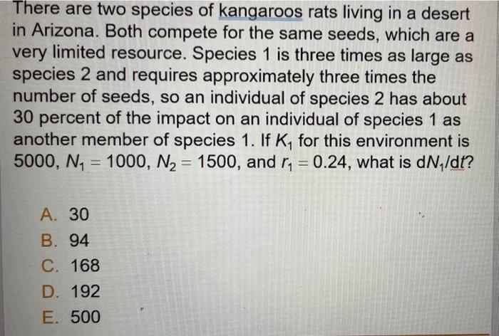 Solved There are two species of kangaroos rats living in a | Chegg.com