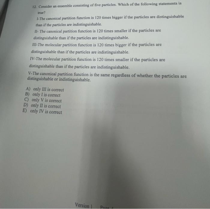 Solved 12. Consider an ensemble consisting of five | Chegg.com