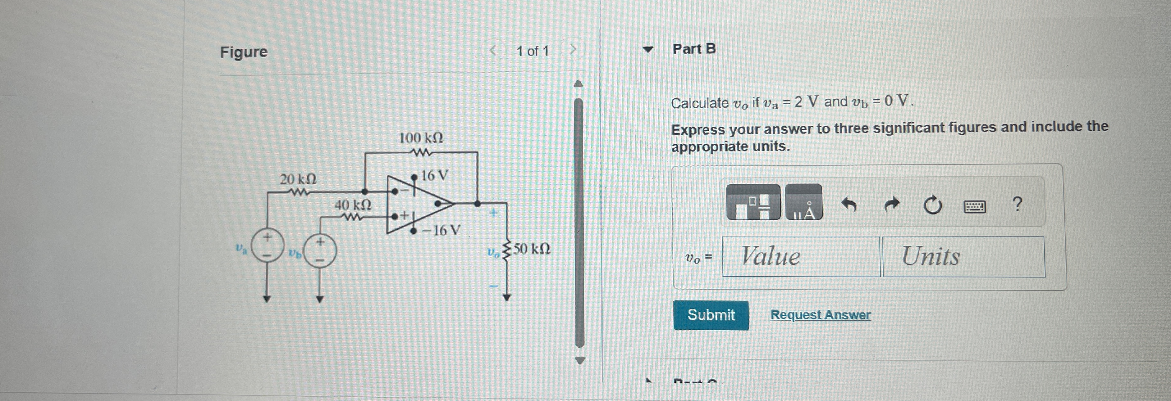 Figure1 ﻿of 1Part BCalculate vo ﻿if va=2V ﻿and | Chegg.com