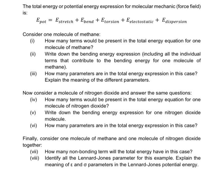 Solved The total energy or potential energy expression for | Chegg.com