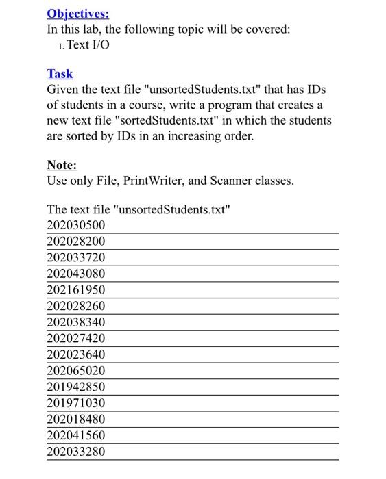 Solved Task Given the text file "unsortedStudents.txt" that | Chegg.com