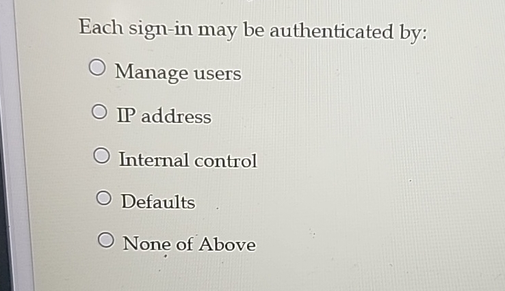 Solved Each sign-in may be authenticated by:Manage usersIP | Chegg.com