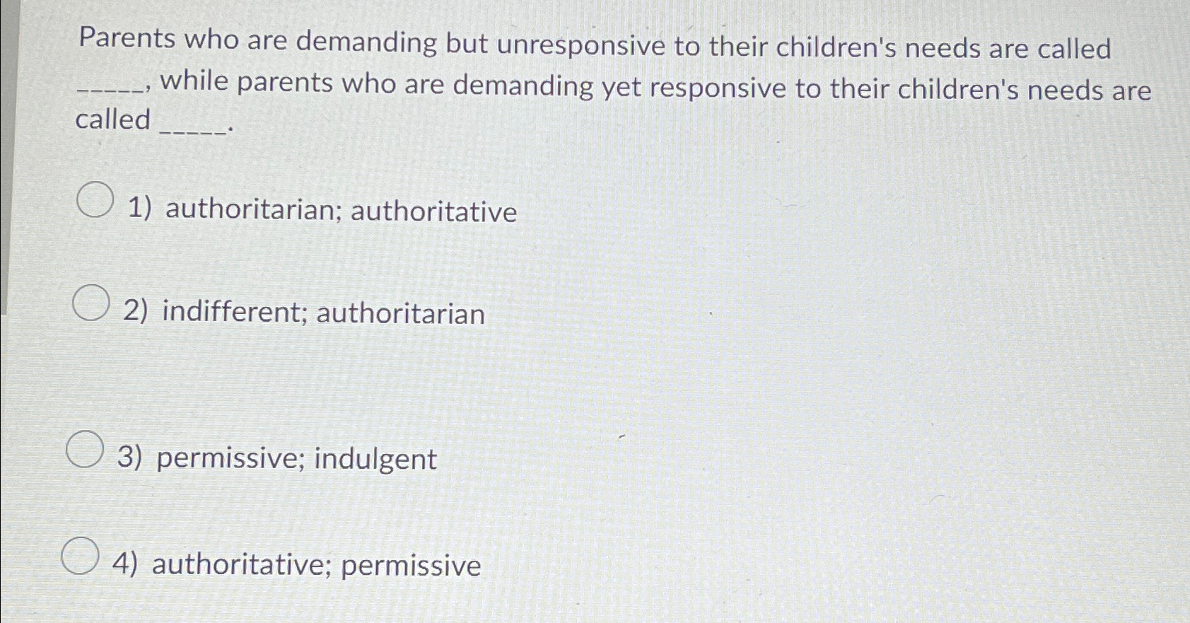 Solved Parents who are demanding but unresponsive to their | Chegg.com