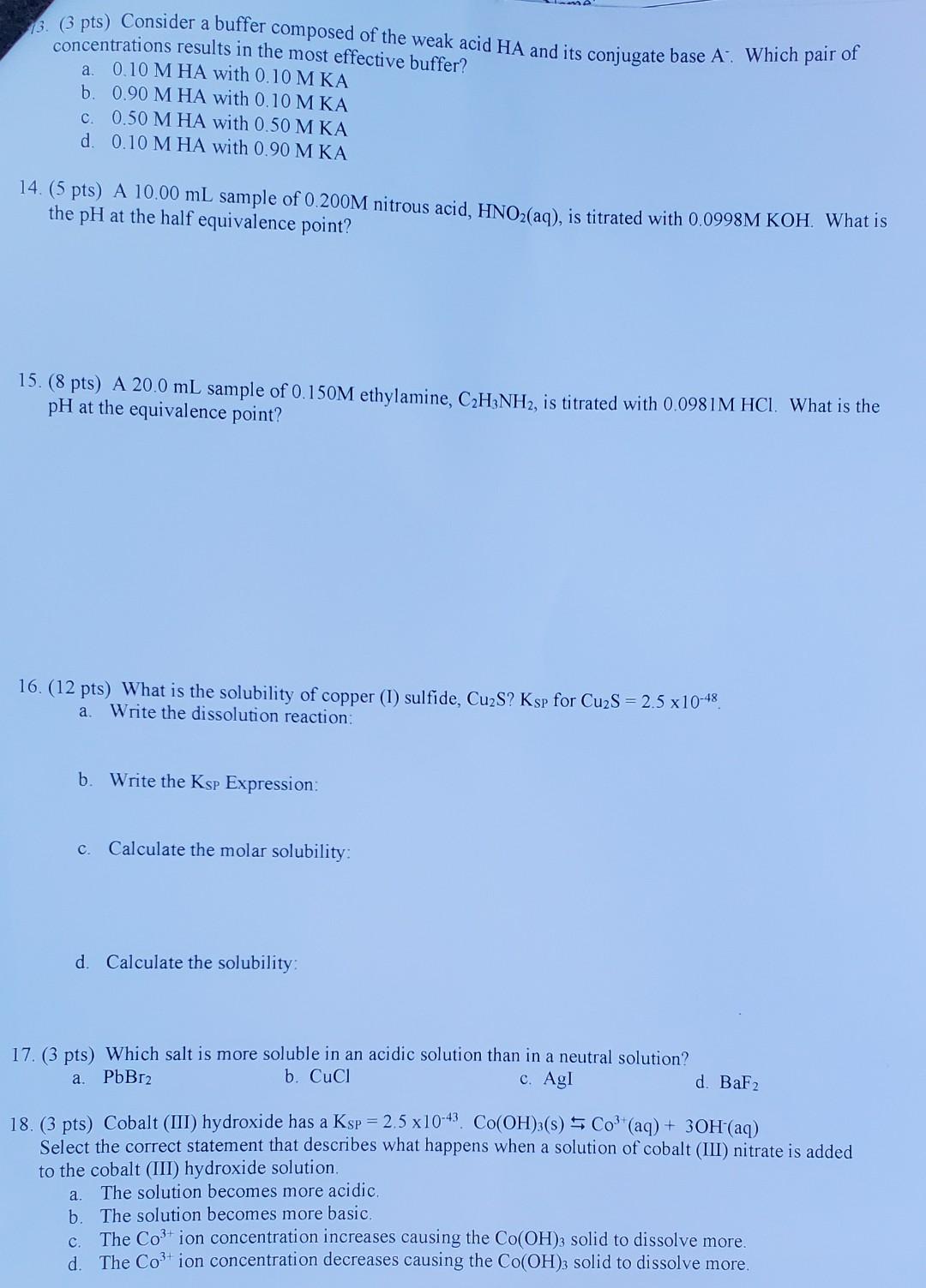 Solved 16. 3 pts) Consider a buffer composed of the weak | Chegg.com