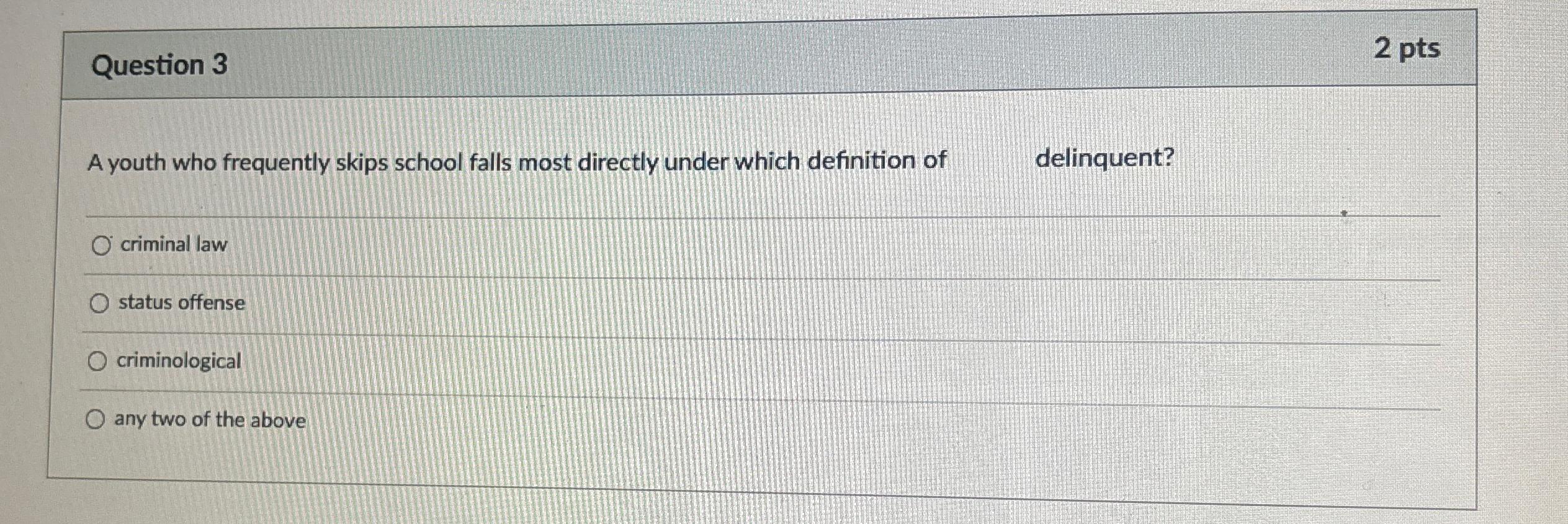 Solved Question 32 ﻿ptsA youth who frequently skips school | Chegg.com