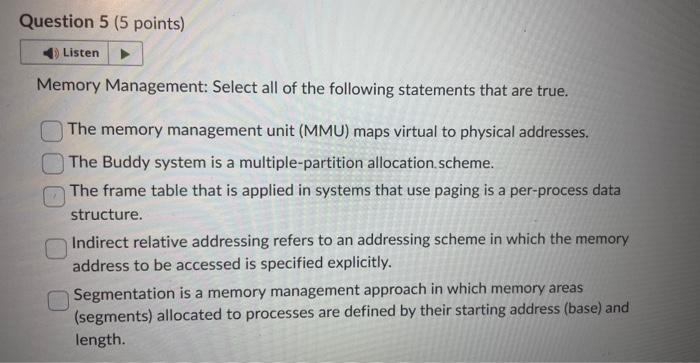 Solved Memory Management: Select all of the following | Chegg.com