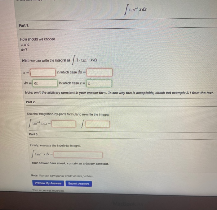 Solved (1 point, Integration by Parts - Indefinite Integral | Chegg.com