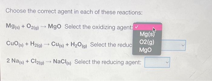 Solved Choose the correct agent in each of these reactions: | Chegg.com