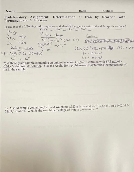 Solved Name: Section: Prelaboratory Assignment: | Chegg.com