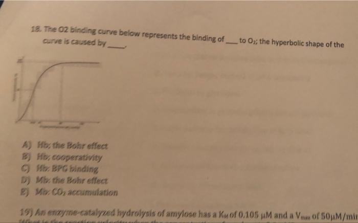 Solved 18. The 02 binding curve below represents the binding | Chegg.com