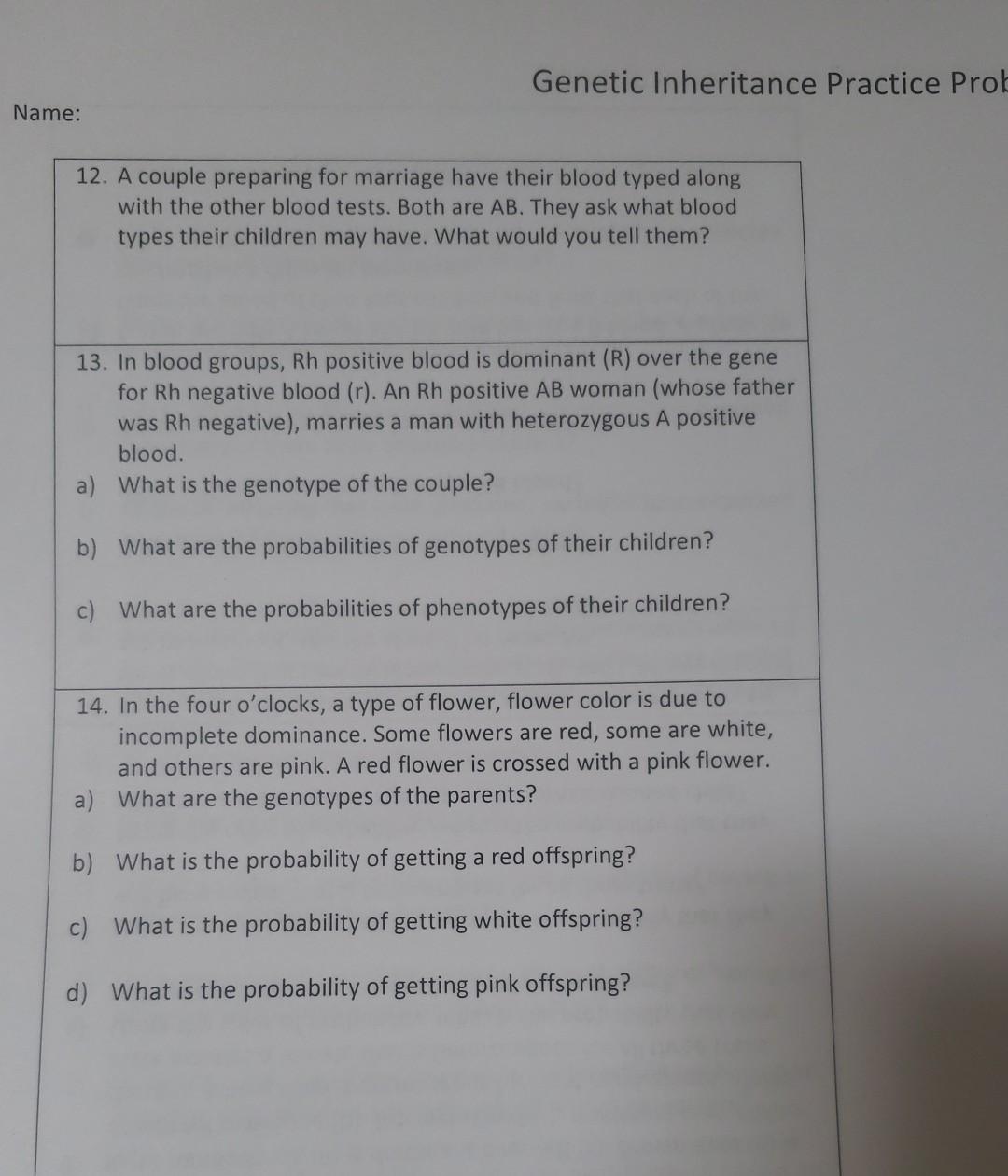 Solved Genetic Inheritance Practice Problems 15. In | Chegg.com