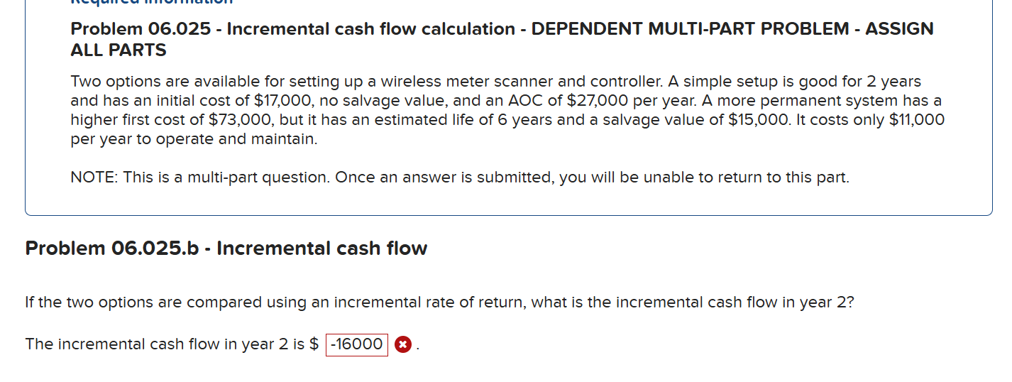Solved Problem 06.025 - ﻿Incremental cash flow calculation - | Chegg.com