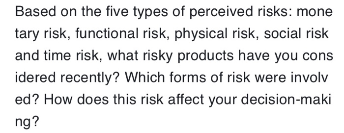 Solved Based on the five types of perceived risks: mone tary | Chegg.com