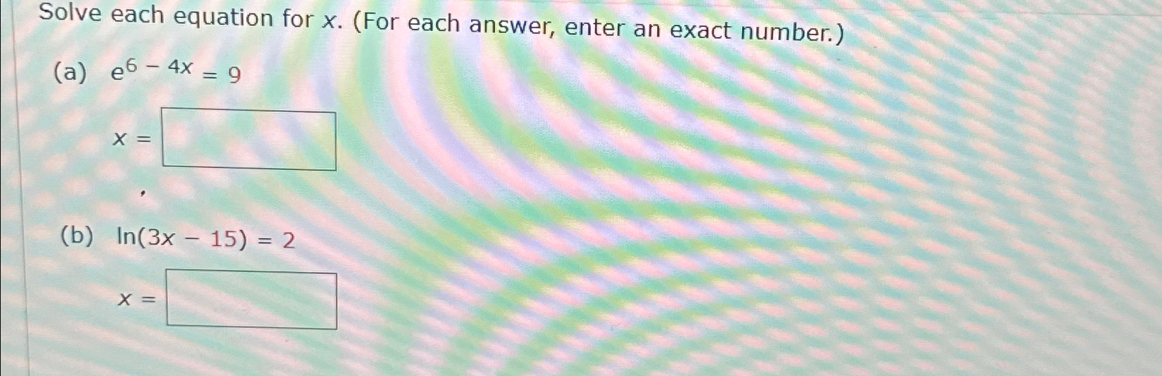 Solved Solve each equation for x. (For each answer, enter an | Chegg.com