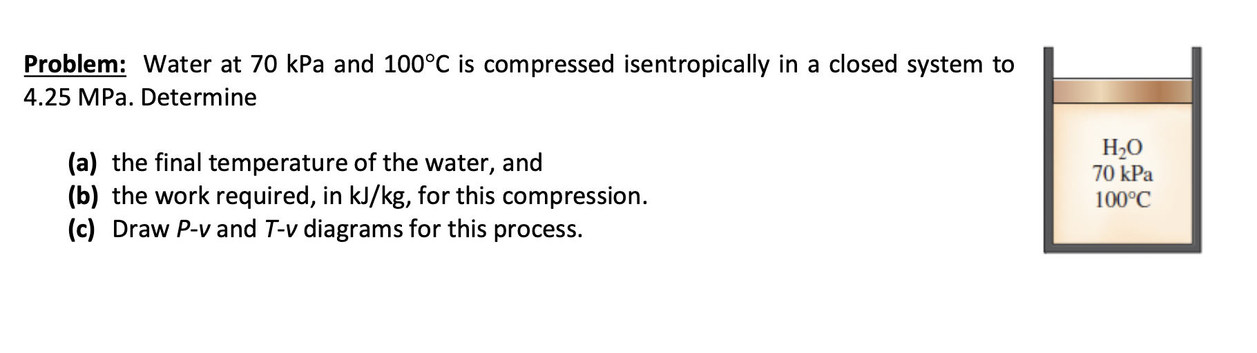 Solved Problem: Water at 70 ﻿kPa and 100°C ﻿is compressed | Chegg.com