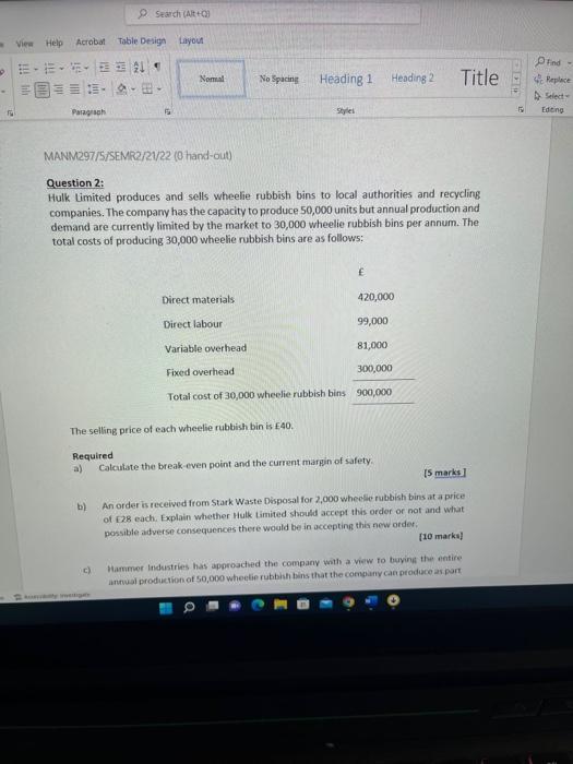 Solved M 19 View Help Search (Alt+C Acrobat Table Design | Chegg.com