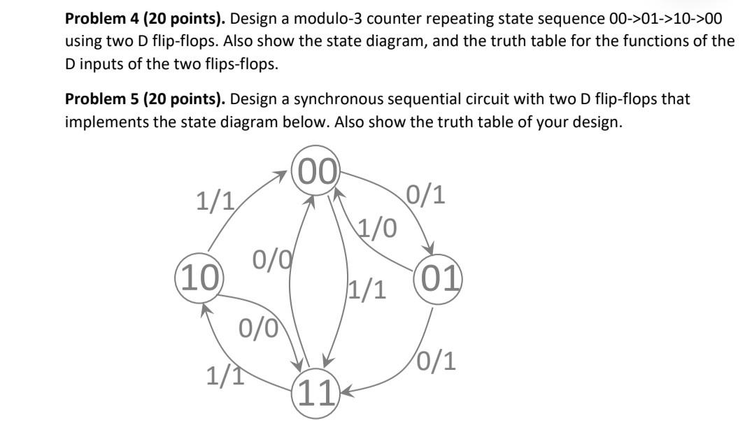 Solved Problem 4 (20 points). Design a modulo-3 counter | Chegg.com